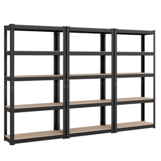 Songmics Schwerlastregal, 3er Set, Kellerregal, Lagerregal, 30 x 75 x 150 cm, Regal mit Stahlgestell, bis 650 kg belastbar, 5 verstellbare Ablagen, schwarz ZH2