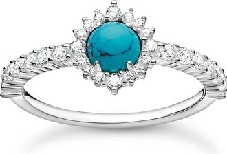 Thomas Sabo Damen Ring türkiser Stein mit weißen Steinen 925 Sterlingsilber TR2344-405-17