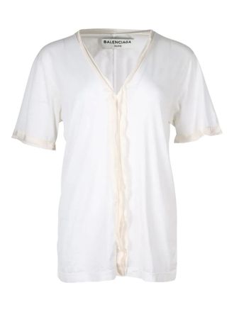 Balenciaga haut frang&eacute; &agrave; col v - Blanc