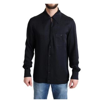 Dolce & Gabbana Elegantes Jacquard Seidenes Freizeithemd - - Shirts - Herren - Schwarzk - XS