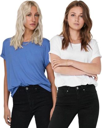 Only T-Shirt Stilvolles Basic Shirt mit Rundhalsausschnitt (2er-Pack) unifarbene Oberteile aus Baumwolle - Größen XS-XXL