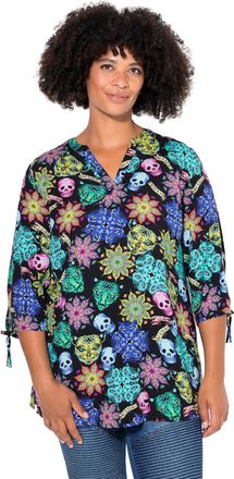 Angel Of Style Damen große Größen Übergrößen Plus Size Tunika, A-Linie, Totenkopf-Muster, 3/4-Ärmel schwarz 56 838239100-56
