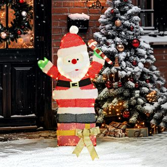 OUTSUNNY LED Weihnachtsdeko mit Geschenckbox Weihnachtsdeko mit 97 warmwei&szlig;en Leuchten Weihnachtsbeleuchtung Weihnachtsdekoration Weihnachtsfigur f&uuml;r Au&szlig;en & I