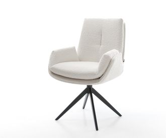 DELIFE Drehstuhl Clea-Flex Boucl&eacute; Creme-Wei&szlig; Kreuzgestell breit Schwarz 360&deg; drehbar Wippfunktion, Esszimmerst&uuml;hle