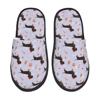 Generic Pantoufles En Feutre Chiot Teckel Avec Bonnet De P&egrave;re No&euml;l Violet Lavables Pantoufles De Voyage Antid&eacute;rapant Chaussons DInt&eacute;rieur Pour Chambre Voyage 