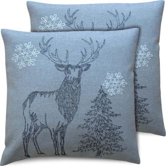 Matches 21 Kissenbezug 40x40 cm Weihnachten grau Hirsch, Tannenbaum - 2er Set Kissenhüllen als Weihnachtsdeko