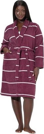 Ulla Popken Femme Grandes Tailles Peignoir en Tissu &eacute;ponge ray&eacute;, col ch&acirc;le et Manches Longues, Ceinture Baies fonc&eacute; 58+ 833266544-58+