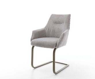 DELIFE Freischwinger Alja-Flex mit Armlehnen Cord Silbergrau Freischwinger flach Effektfinish Titan Taschenfederkern, Esszimmerst&uuml;hle