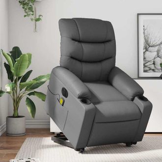 vidaXL Massagesessel mit Aufstehhilfe Elektrisch Grau Kunstleder - Vidaxl