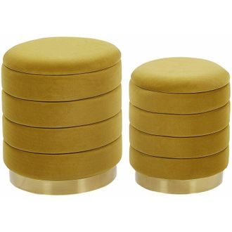 Beliani Beliani - Pouf 2er Set Senfgelb Samtstoff Gesteppt Rund mit Stauraum Goldfu&szlig; Modern Glamour&ouml;s f&uuml;r Wohnzimmer Schlafzimmer Flur Garderobe Schminktisch