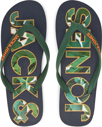 Jack & Jones Zehentrenner Jack & Jones Jfwlogo Palm Print Flip Flop Ln 12230642 Dunkelblau