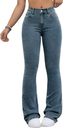 SOLY HUX Damen Jeans Hosen Flared Jeans Jeanshose Hohe Taille Denim Hose Schlaghose Denimhose Bootcut Jeanspants Streatwear Blau S