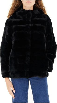 Marella Femme, Vestes, Noir, Taille: 40 FR Manteau en Fourrure Noire avec Capuche