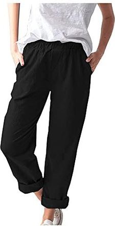 TOMWELL Pantalon Femmes Long Casual Pantalon Pantalon de Sport Taille Haute Pantalon Bootleg Noir XL