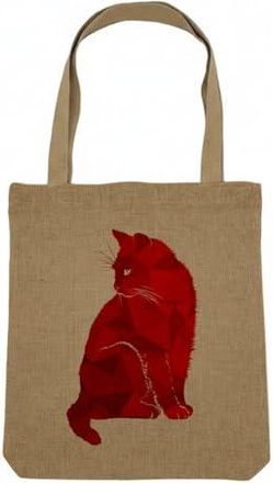 Fabulous Sac Shopping Tote Bag Aspect Lin - Chat Rouge Illustration Dessin Art Modern Polygones - Sac de Courses Toile Epaisse 360g Beige Naturel Cabas Port&eacute; E