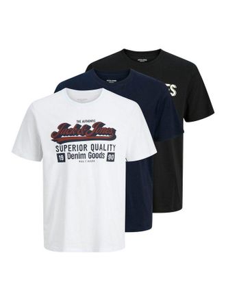 Jack & Jones Plus Size T-Shirt JJELOGO TEE SS 2 COL AW25 3PK MP PLS (Packung, 3-tlg)