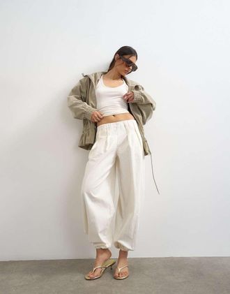 Topshop Pantalon bouffant en popeline - Blanc