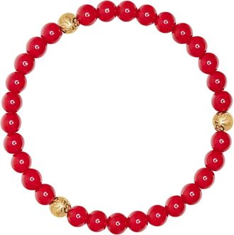 Nialaya Homme, Accessoires, Jaune, Taille: XL Bracelet en Jade Rouge 6 mm avec Boules Dor&eacute;es