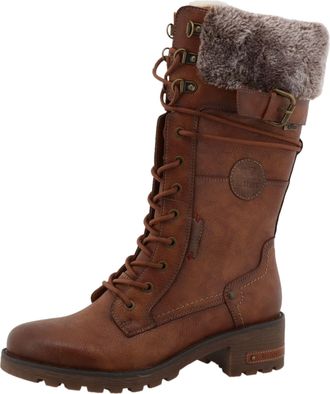 Mustang Jeans Damen Stiefel mit Rei&szlig;verschluss und Pl&uuml;sch 15M0082003, Gr&ouml;&szlig;e:37 EU, Farbe:Braun