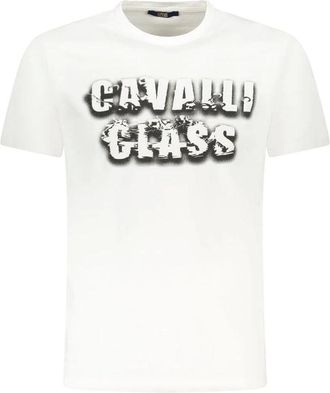 Cavalli Homme, Tops, Blanc, Taille: 2XL T-shirt Homme en Coton Blanc Imprim&eacute; Audacieux