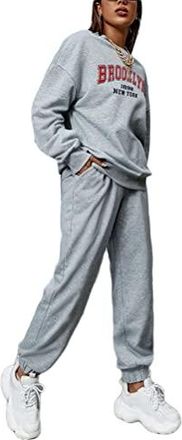 TOMWELL Survêtement Femmes Casual Ensembles Sportswear À Manches Longues Sweat-Shirt + Jogging Pantalon Sports pour Automne et Hiver F Gris M