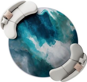 Generic Bleu-Vert Tapis de Salon Rond 160 cm, Abstrait Shabby Chic Marbre Tapis Chambre Antid&eacute;rapant Lavable, Ne Perd Pas Ses Poils Moelleux Moquette pour Cha