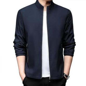 Generic Veste d&eacute;contract&eacute;e &agrave; col montant avec fermeture &eacute;clair pour homme - Veste coupe-vent l&eacute;g&egrave;re avec poche, bleu marine, 4XL
