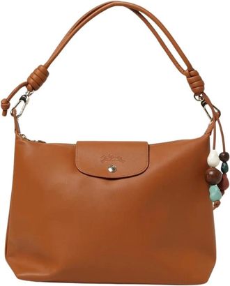 Longchamp Femme, Sacs, Brun, Taille: ONE Size Élégant sac à bandoulière en cuir avec breloque de perles