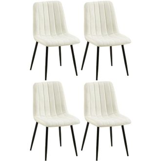 Clp Lot de 4 chaises de salle &agrave; manger - Pi&egrave;tement m&eacute;tal noir - Rev&ecirc;tement tissu cr&egrave;me - Hauteur 88 cm, largeur 45 cm, assise 48 cm