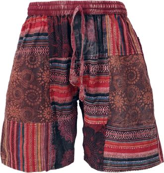 Guru Shop Ethno Yogashorts, Patchwork Shorts - Weinrot, Herren, Baumwolle, Size:L