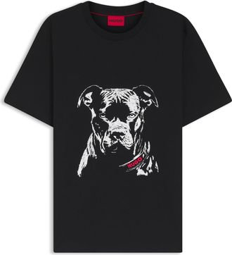 HUGO BOSS Herren Dubrox T-Shirt aus Baumwoll-Jersey mit Hunde-Artwork Schwarz001 XXL
