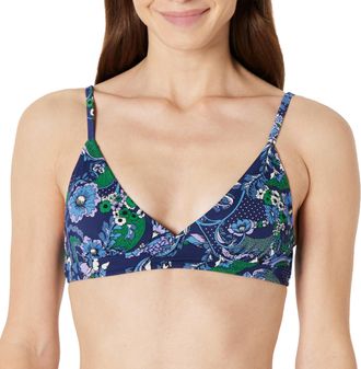 Amazon Essentials Damen Klassisches Bikini-Oberteil, Leichter Halt, Bademode, Tiefblau Paisley, 46