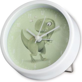 Hama Kinderwecker Happy Dino ohne Ticken (Kinderuhr mit Dino Motiv, Wecker batteriebetrieben, einstellbare Alarmzeit, ideal auch als Lernuhr) grün