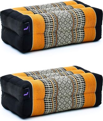 Leewadee Yoga Block 2er-Set Yogaklotz Pilates Yogakissen Meditationskissen Ökologisches Naturprodukt, 35x18x12 cm, Kapok, schwarz orange