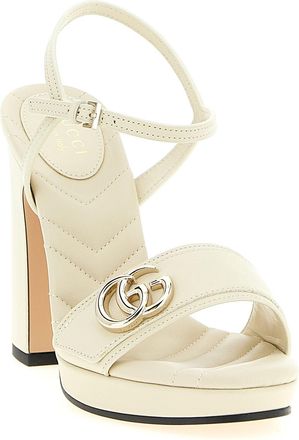 Gucci Doppia G Metal Detail Sandal Heel - White