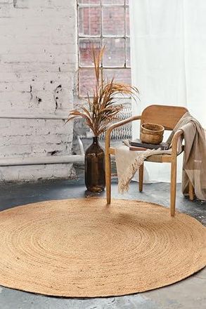 Tapiso Tapis Rond en Jute - Tapis Salon et Chambre Naturel 100% Fibre de Jute, tiss&eacute; &agrave; la Main, Style boh&egrave;me scandinave, Beige, Compatible Chauffage au Sol d