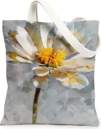 Generic Sacs fourre-tout en toile florale, sacs &agrave; provisions r&eacute;utilisables, motif floral &eacute;l&eacute;gant, vintage, artistique, l&eacute;ger, lavable, blanc, 13x15 Inch