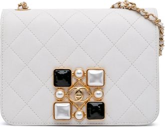 Chanel Hobo Bags - Small CC Quilted Calfskin Crystal Pearl Full Flap - Gr. unisize - in Weiß - für Damen