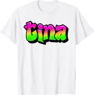 BDAZ Tina Graffiti Personalisierter Name Gr&uuml;n Rosa Frauen M&auml;dchen T-Shirt