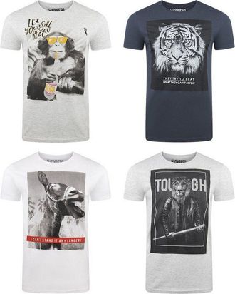 Riverso T-Shirt Herren Printshirt RIVLukas 4er Pack Regular Fit (Vorteilspack, 4-tlg) Kurzarm Tee Shirt mit Rundhalsausschnitt aus 100% Baumwolle
