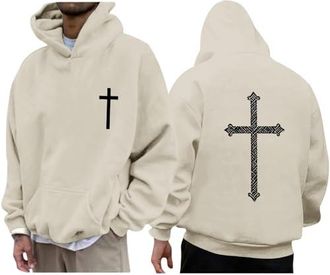 Generic Sweat à capuche chrétien pour homme - Vintage Jésus Foi Croix graphique - Sweat à capuche vintage en coton avec verset de la Bible patriotique, 1-Beig
