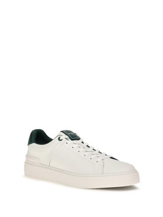 Balmain Mens B-Court Leather Sneakers Blanc-Vert Bouteille Blanc/vert