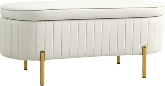 HOMCOM Homcom - Banc de rangement en velours cr&egrave;me 108x44x43,5cm - Pieds en m&eacute;tal dor&eacute; - Capacit&eacute; 72 L - Rangement pratique sous assise
