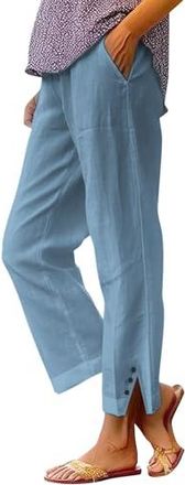 Generic IQYU Pantalon d&eacute;t&eacute; 7/8 en mousseline pour femme - L&eacute;ger - 3/4 - Grande taille - Pantalon d&eacute;t&eacute; l&eacute;ger - Pantalon de plage avec fente - Pantalon d&eacute;t&eacute; l&eacute;g