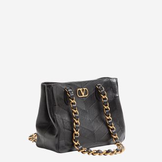 Valentino Garavani Womens Lasein Leather Bag With Chevron Pattern Black Shoulder