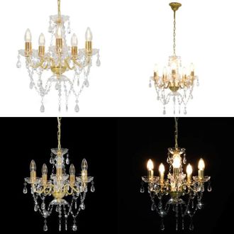 vidaXL Vidaxl - Kronleuchter mit Perlen Golden Rund 5&times;E14 - Kronleuchter - Pendelleuchte - Wohnzimmer Deko - led Lampe - Designer Lampe - Home & Living