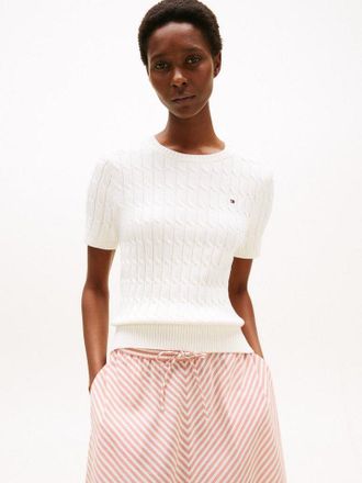 Tommy Hilfiger Kurzarmpullover CO CABLE MID GG S/S C-NK SWT mit Zopfmuster