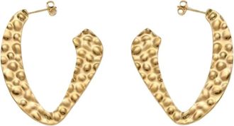 Dansk Copenhagen Femme, Accessoires, Jaune, Taille: ONE Size Ragna Waterproof 18K Gold Plated Hoop - Hammered Stainless Steel
