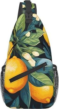 Generic Sacoche Homme Bandouliere Feuilles Le-Mon aquarelle Fleur tropicale Polyester Sacs &agrave; Bandouli&egrave;re Mode Crossbody Bag pour Voyage Randonn&eacute;e Camping