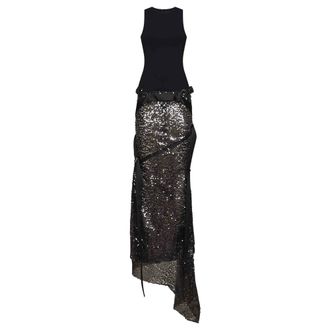 The Attico Robe longue &agrave; sequins avec d&eacute;coupes - Femme - Robes - Noir - Taille: 38 FR